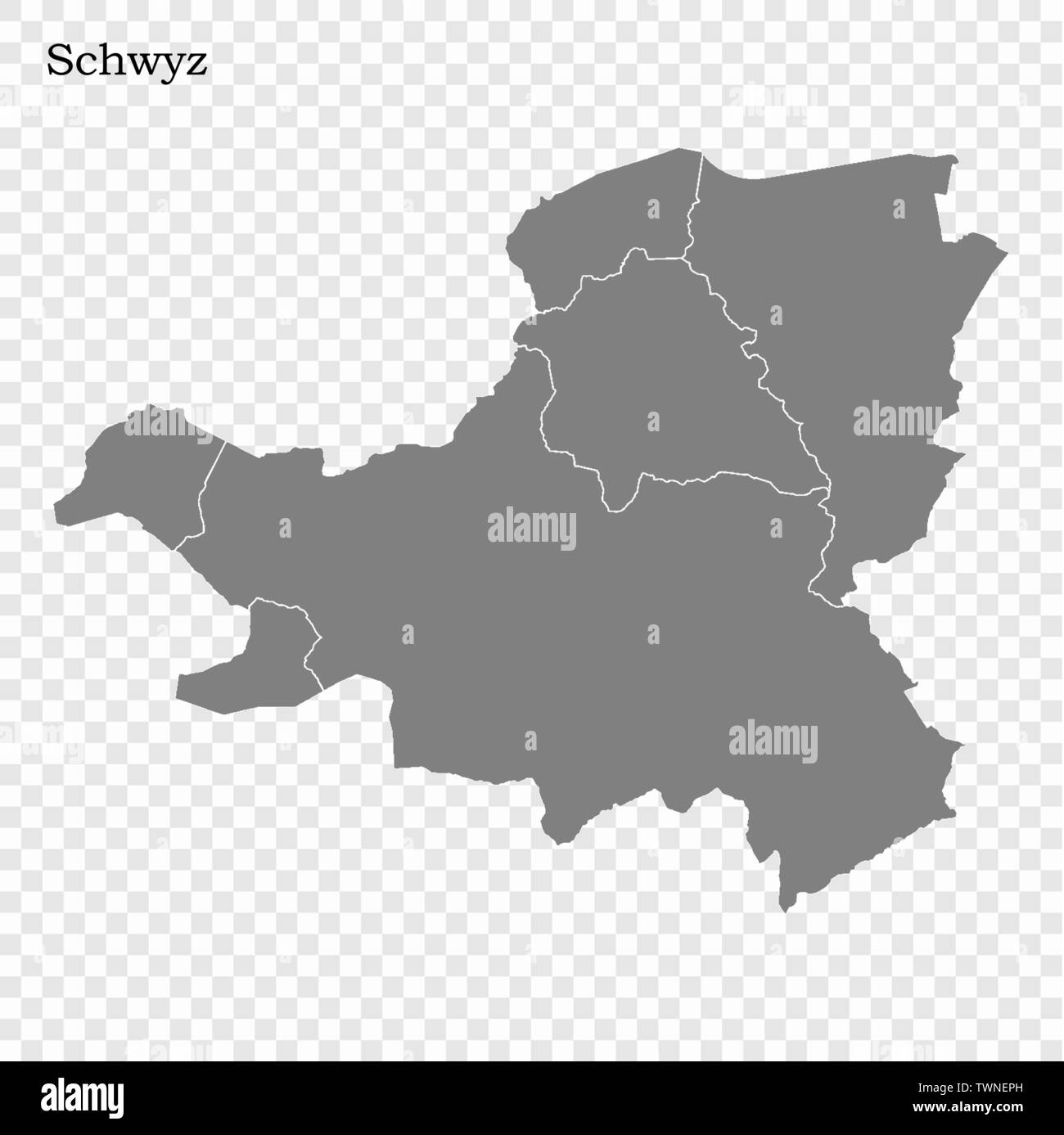 High Quality map of Schwyz is a canton of Switzerland, with borders of ...