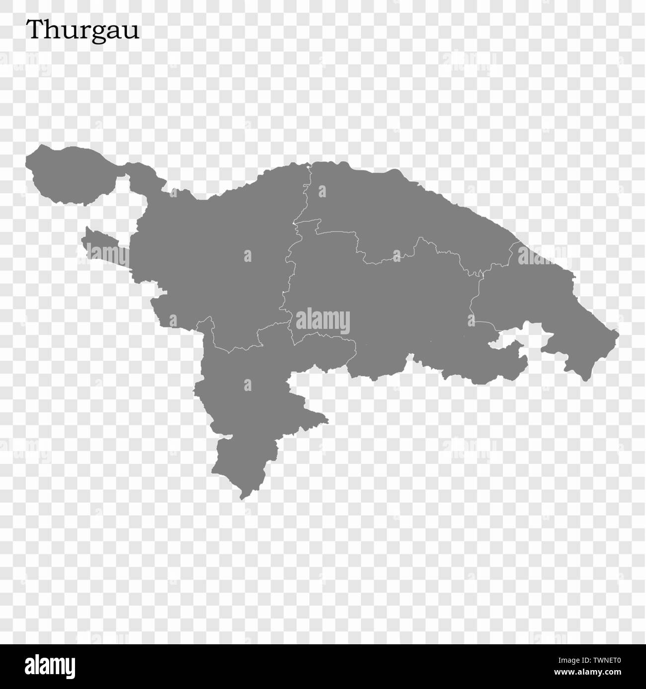 High Quality map of Thurgau is a canton of Switzerland, with borders of ...