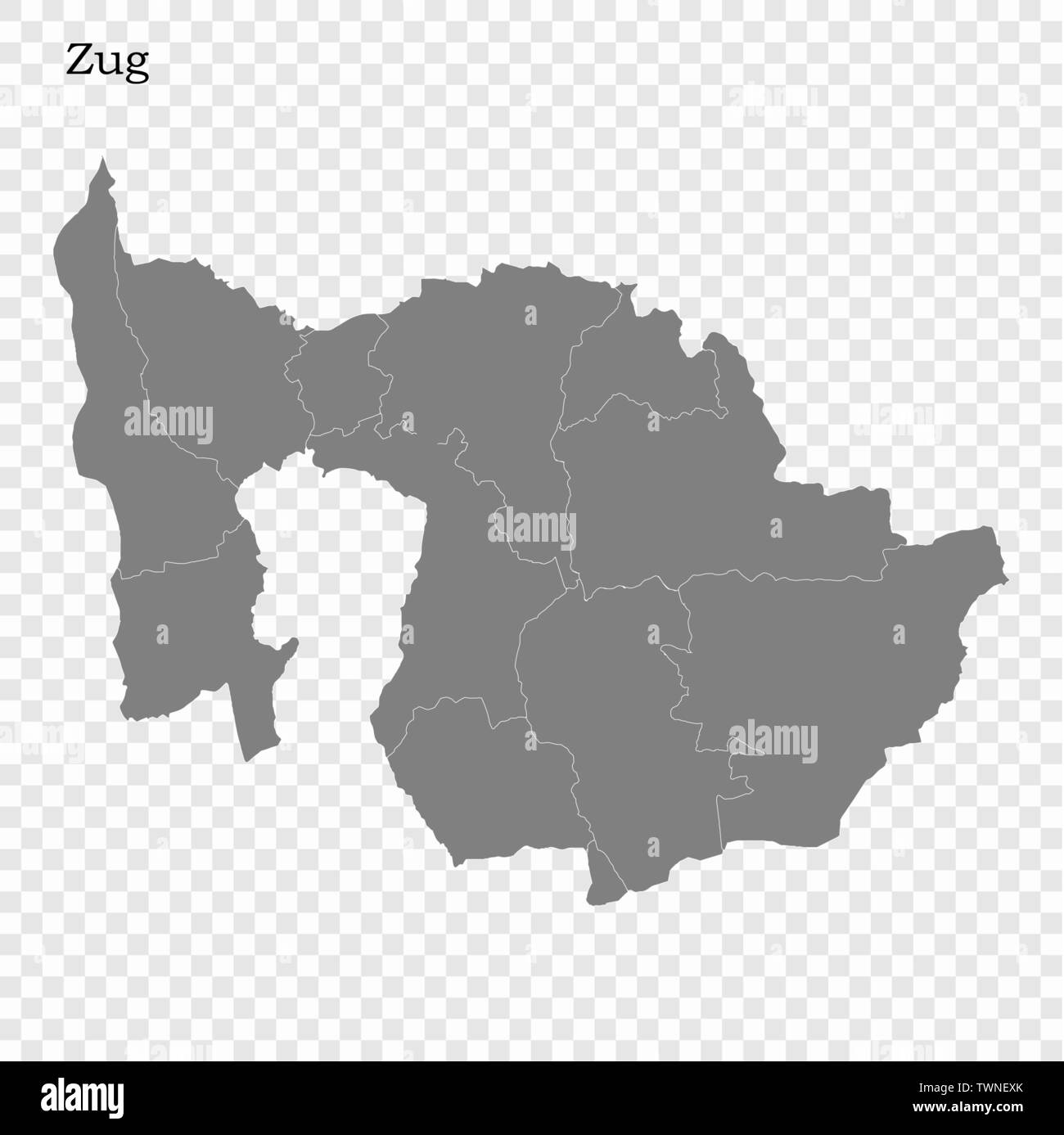 High Quality map of Zug is a canton of Switzerland, with borders of the ...