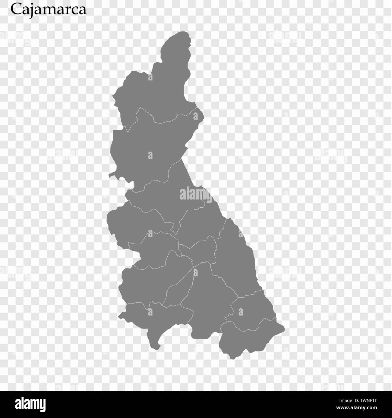 High Quality map of Cajamarca is a province of Peru, with borders of ...
