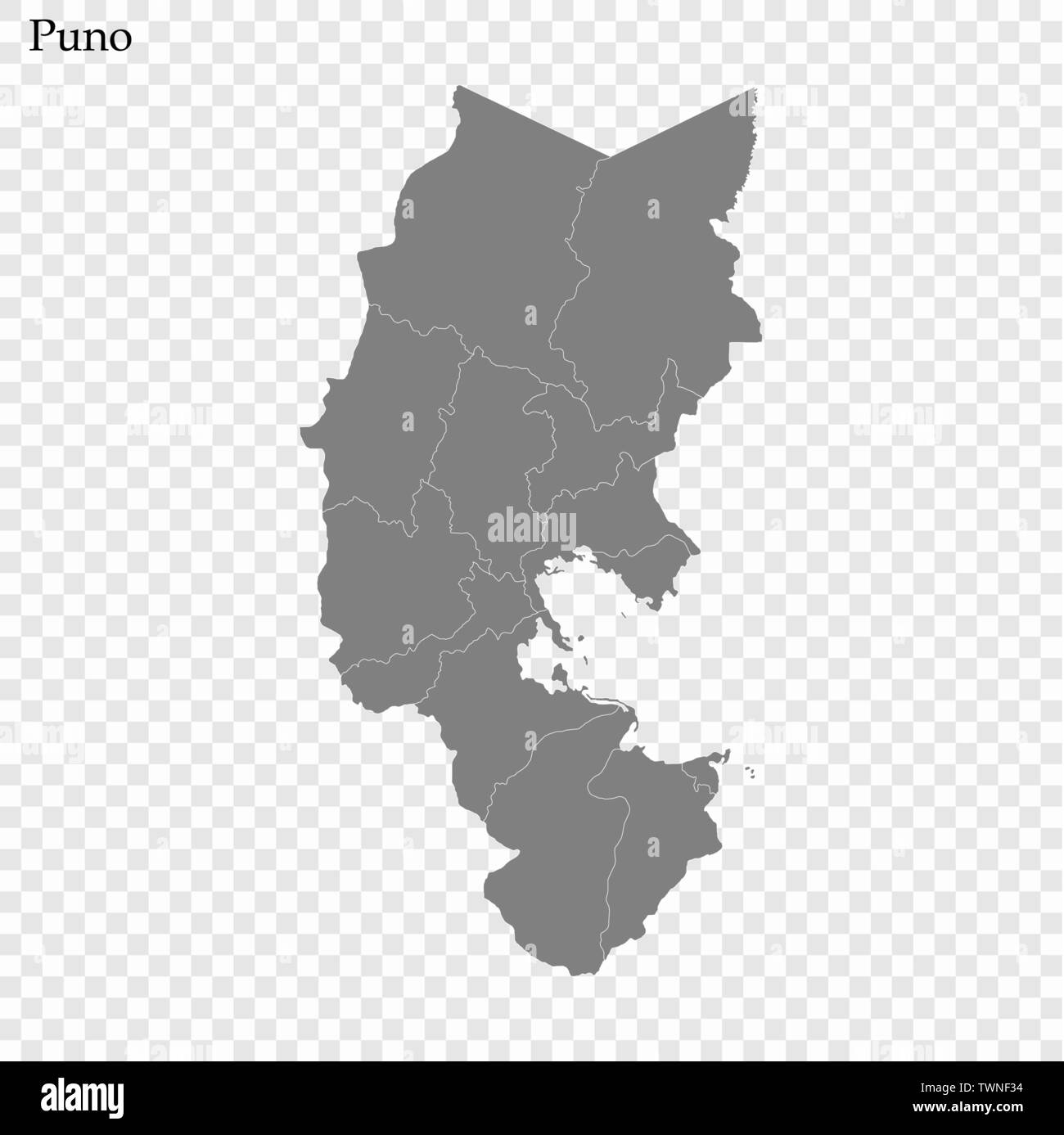 High Quality map of Puno is a province of Peru, with borders of the ...