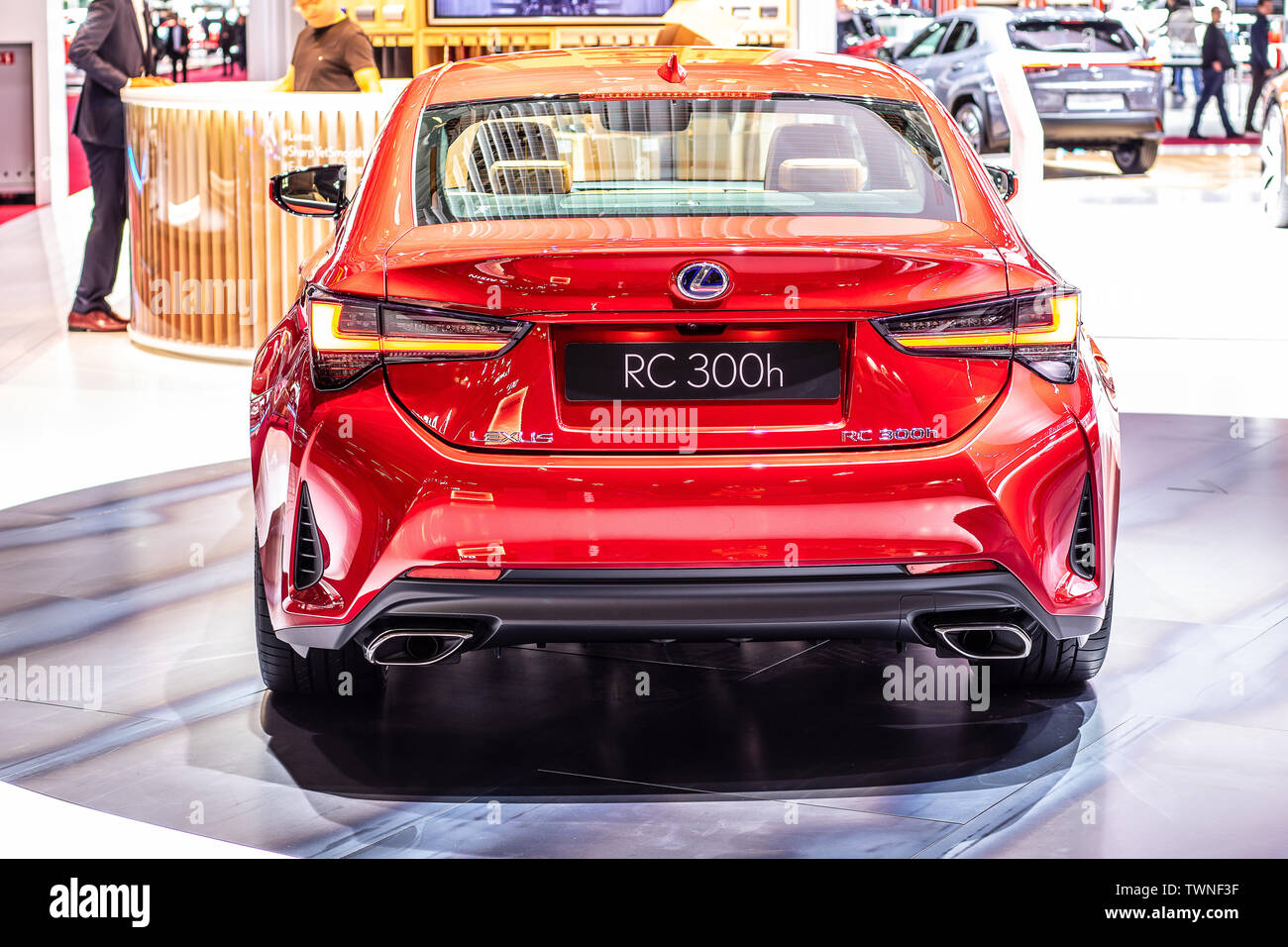Paris, France, Oct 04, 2018 red LEXUS RC 300h hybrid Facelift ...