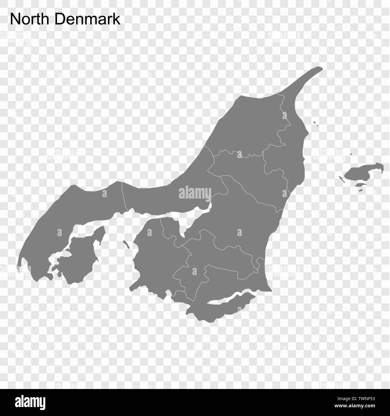 High Quality map of North Denmark is a region of Denmark, with borders ...