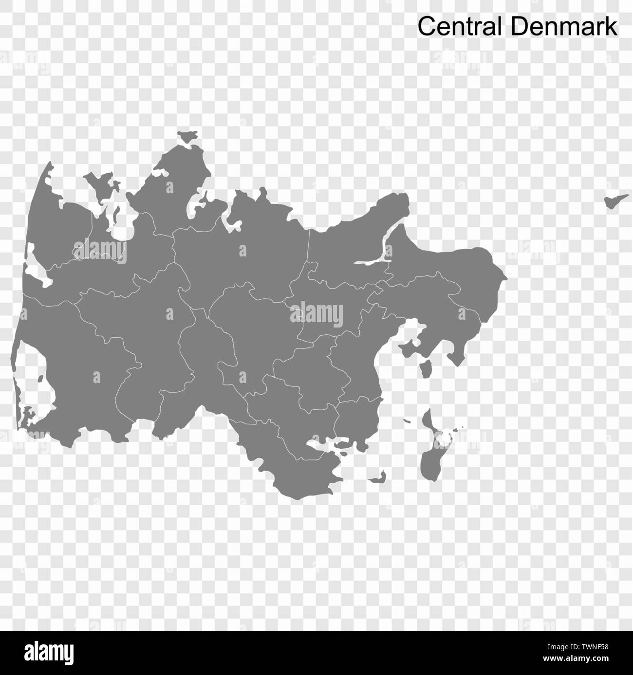 High Quality map of Central Denmark is a region of Denmark, with ...
