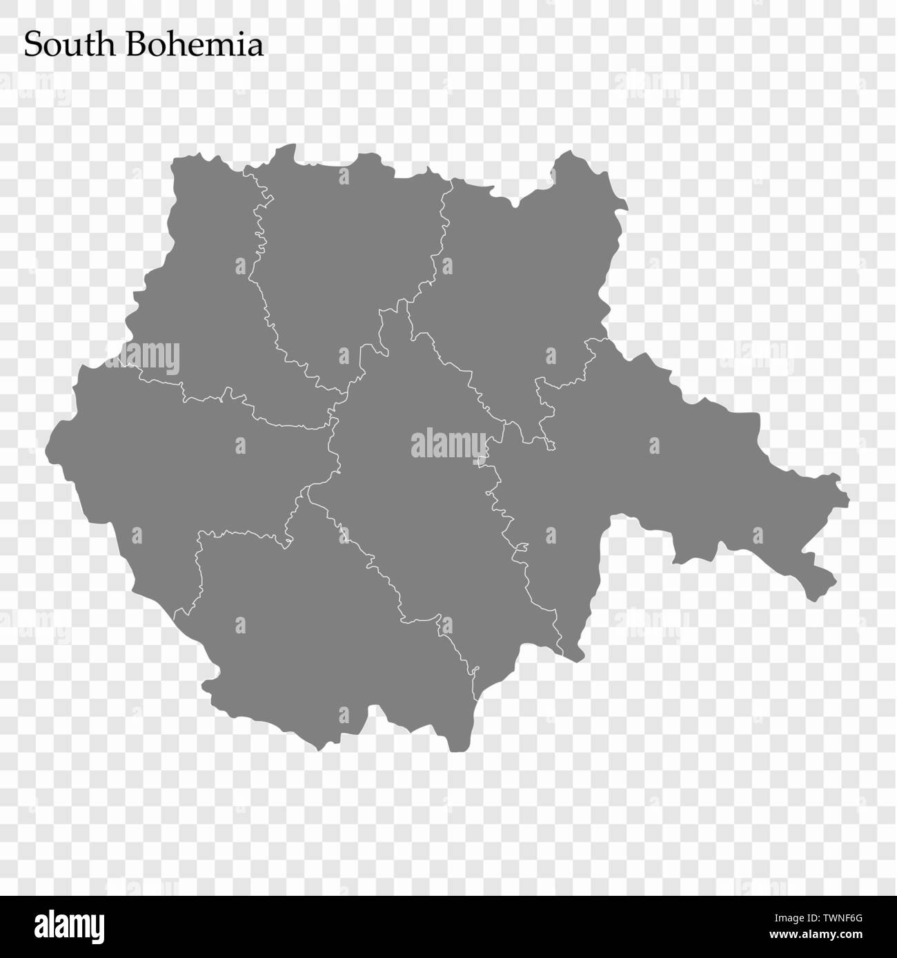 High quality map of South Bohemia is a region of Czech republic, with ...