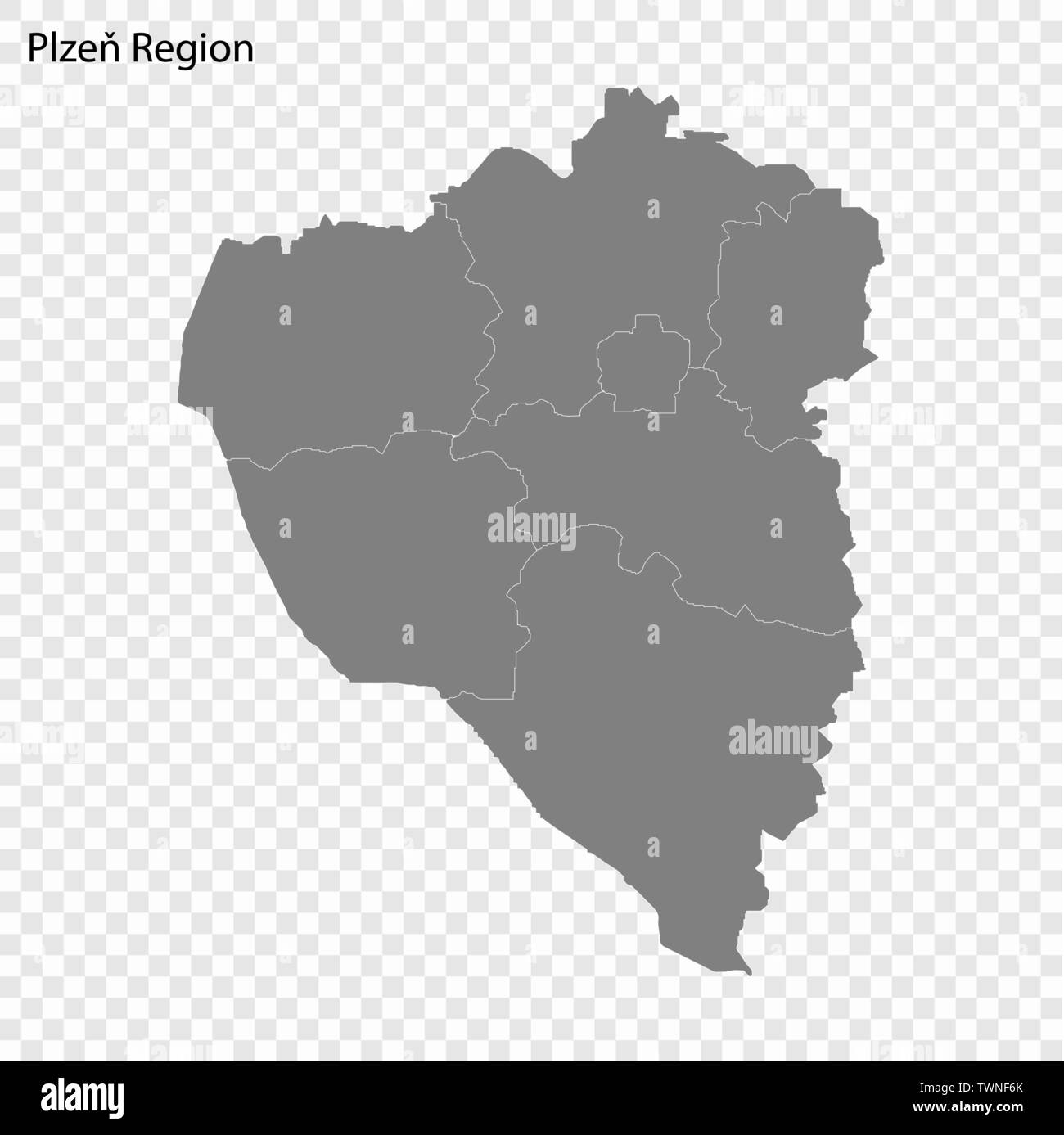 High quality map of Plzen is a region of Czech republic, with borders of the districts Stock ...