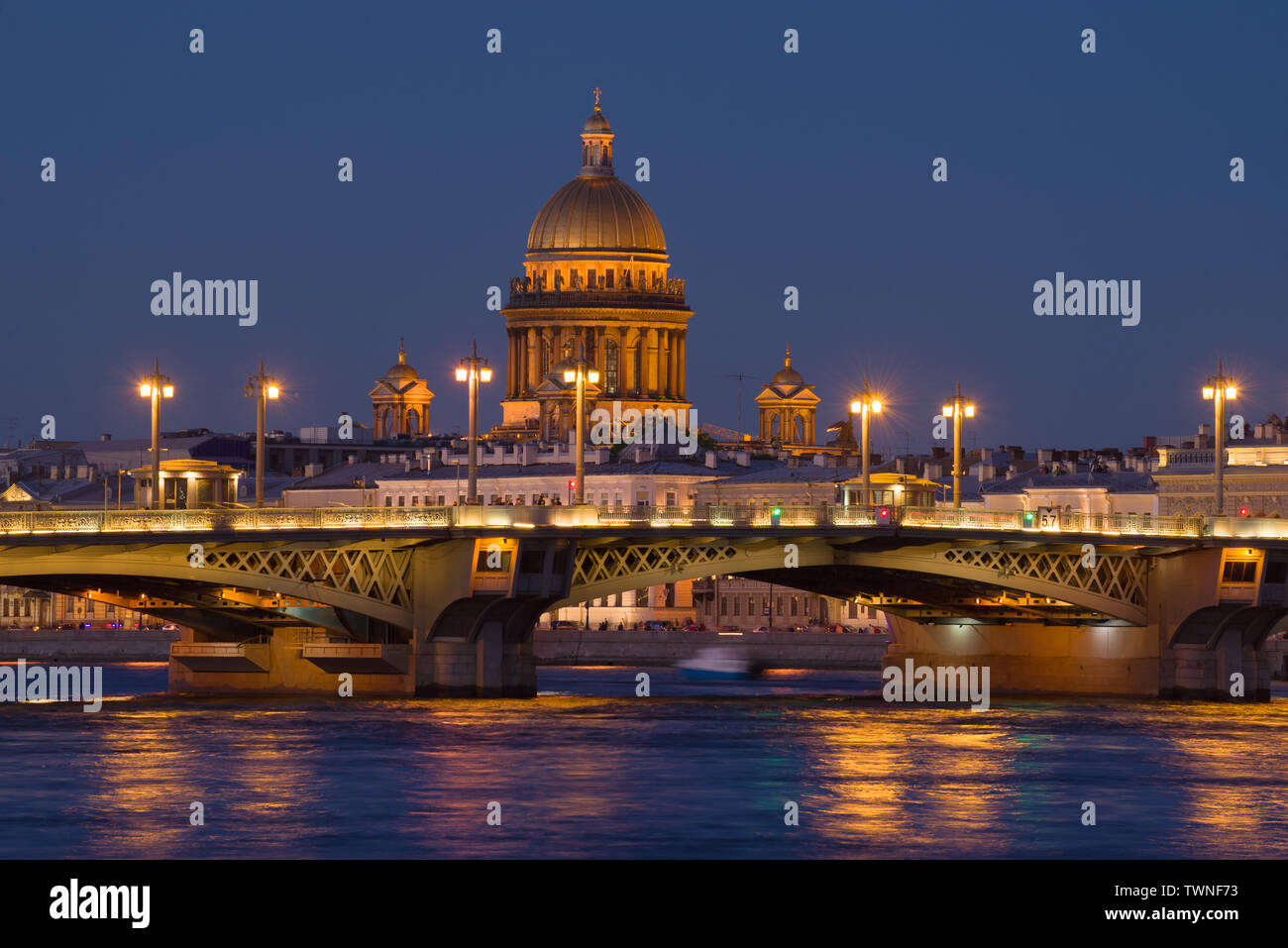 The dome of St. Isaac Cathedral over the Blagoveshchensk bridge on a ...