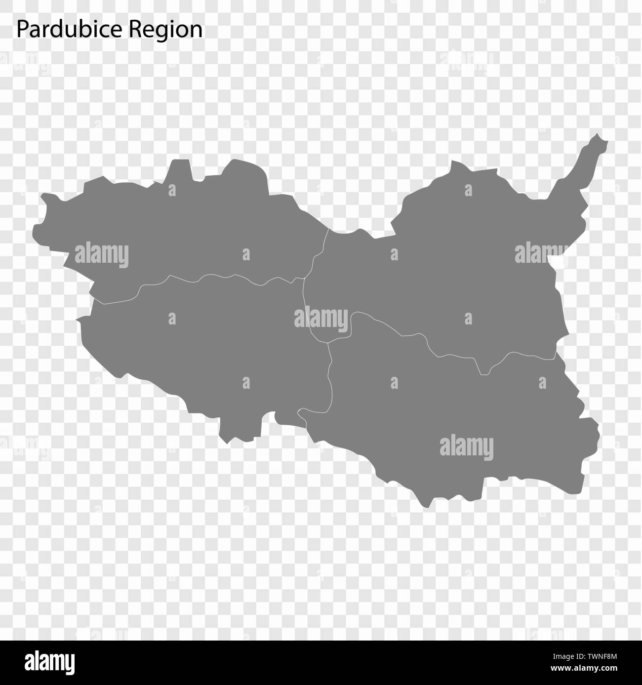 High quality map of Pardubice is a region of Czech republic, with borders of the districts Stock ...