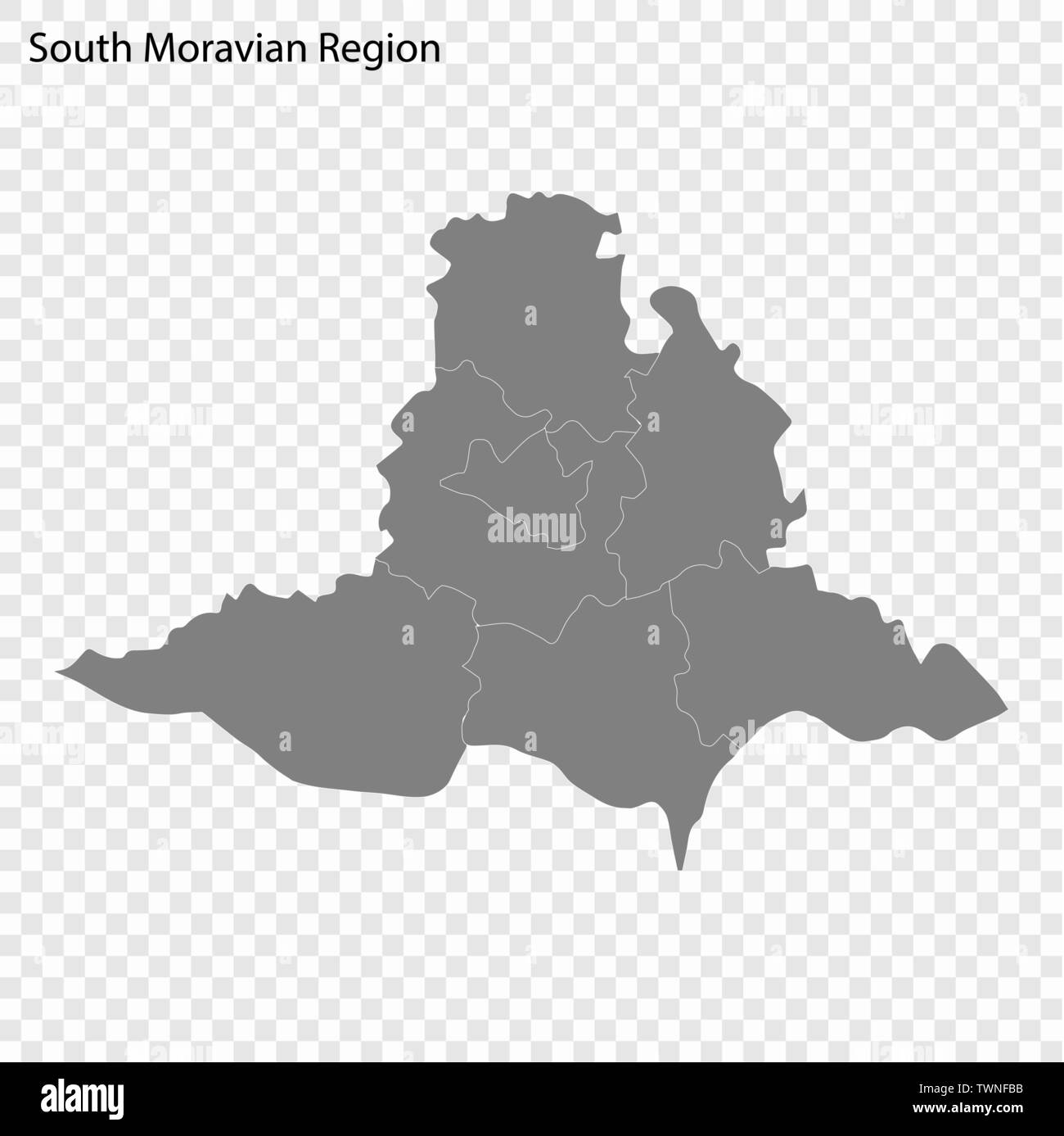 High quality map of South Moravia is a region of Czech republic, with ...