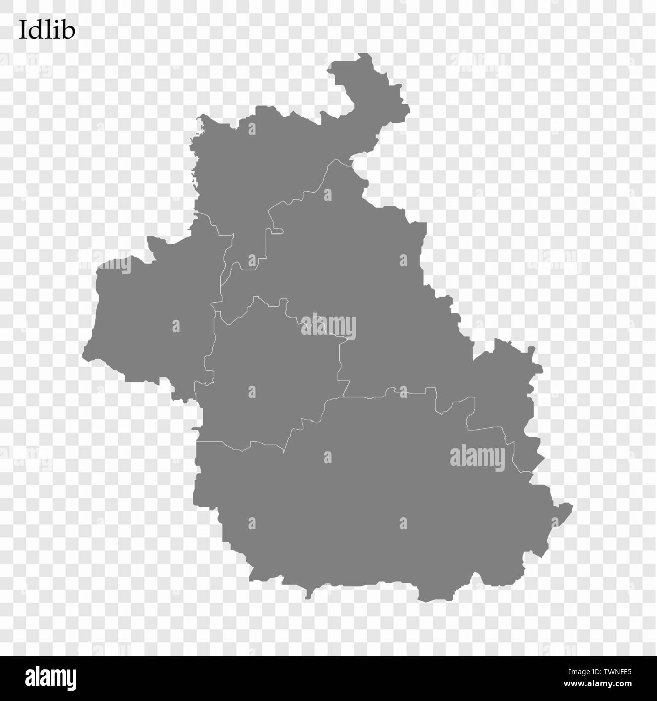 High Quality Map Of Idlib Is A Governorate Of Syria With Borders Of The Districts Stock Vector
