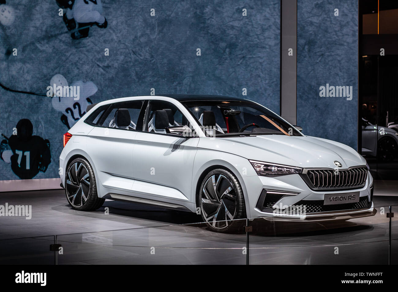 Paris, France, Oct 04, 2018 metallic white Skoda VISION RS concept car ...