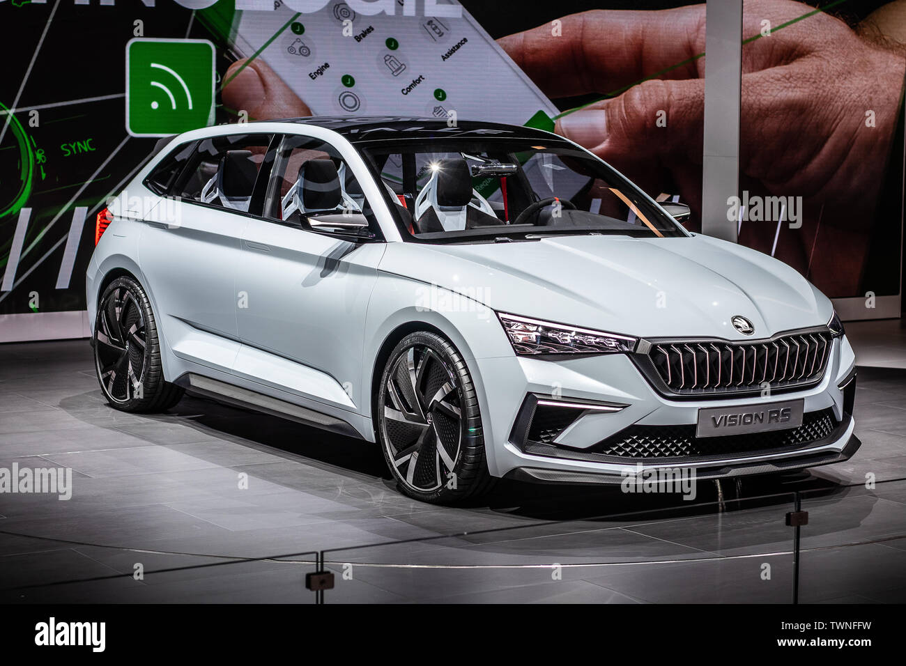 Paris, France, Oct 04, 2018 metallic white Skoda VISION RS concept car ...