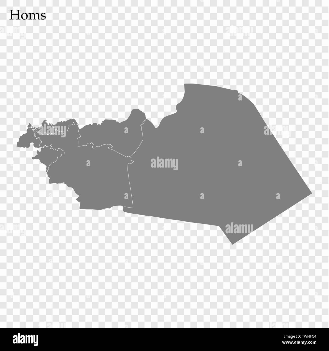 High Quality map of Homs is a governorate of Syria, with borders of the districts Stock Vector ...