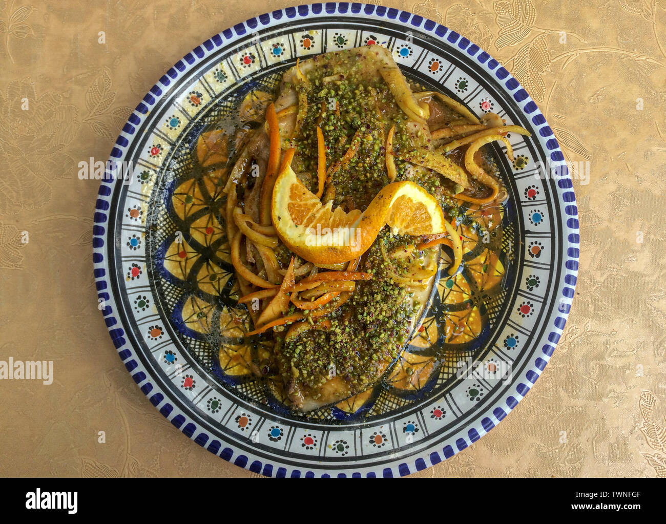 swordfish with orange sicily great seafood dish Stock Photo - Alamy