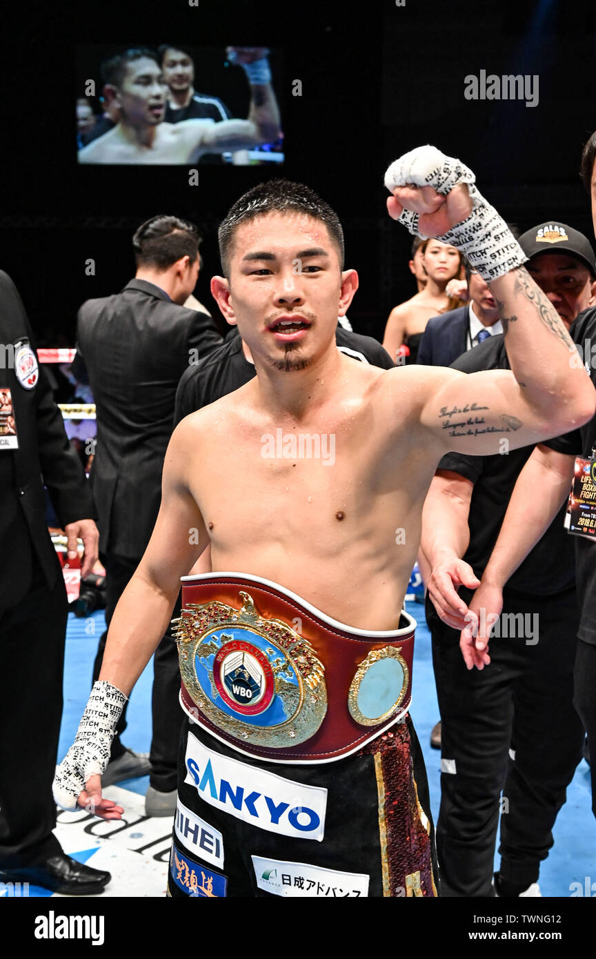 Kazuto Ioka of Japan celebrates after winning the vacant WBO Super ...