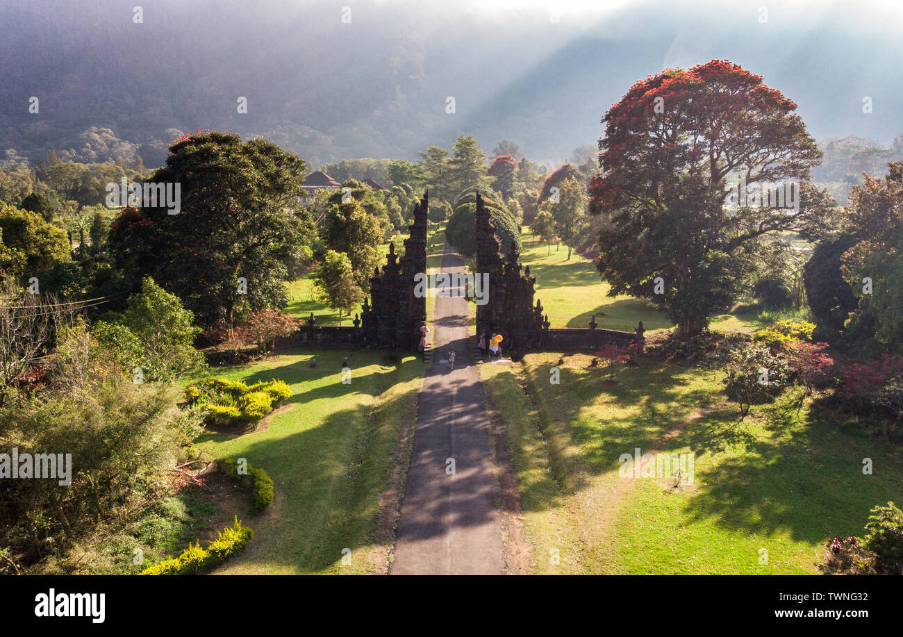 Aerial view of Ancient bali gate with pathway in garden Stock Photo - Alamy