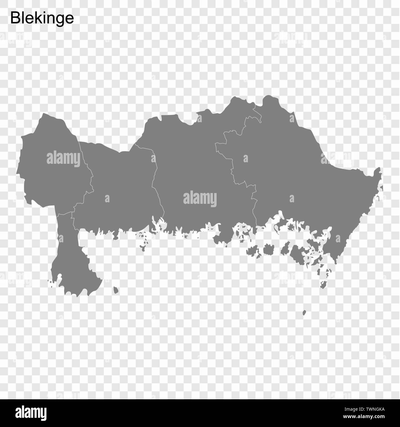 High Quality map of Blekinge is a county of Sweden, with borders of the ...