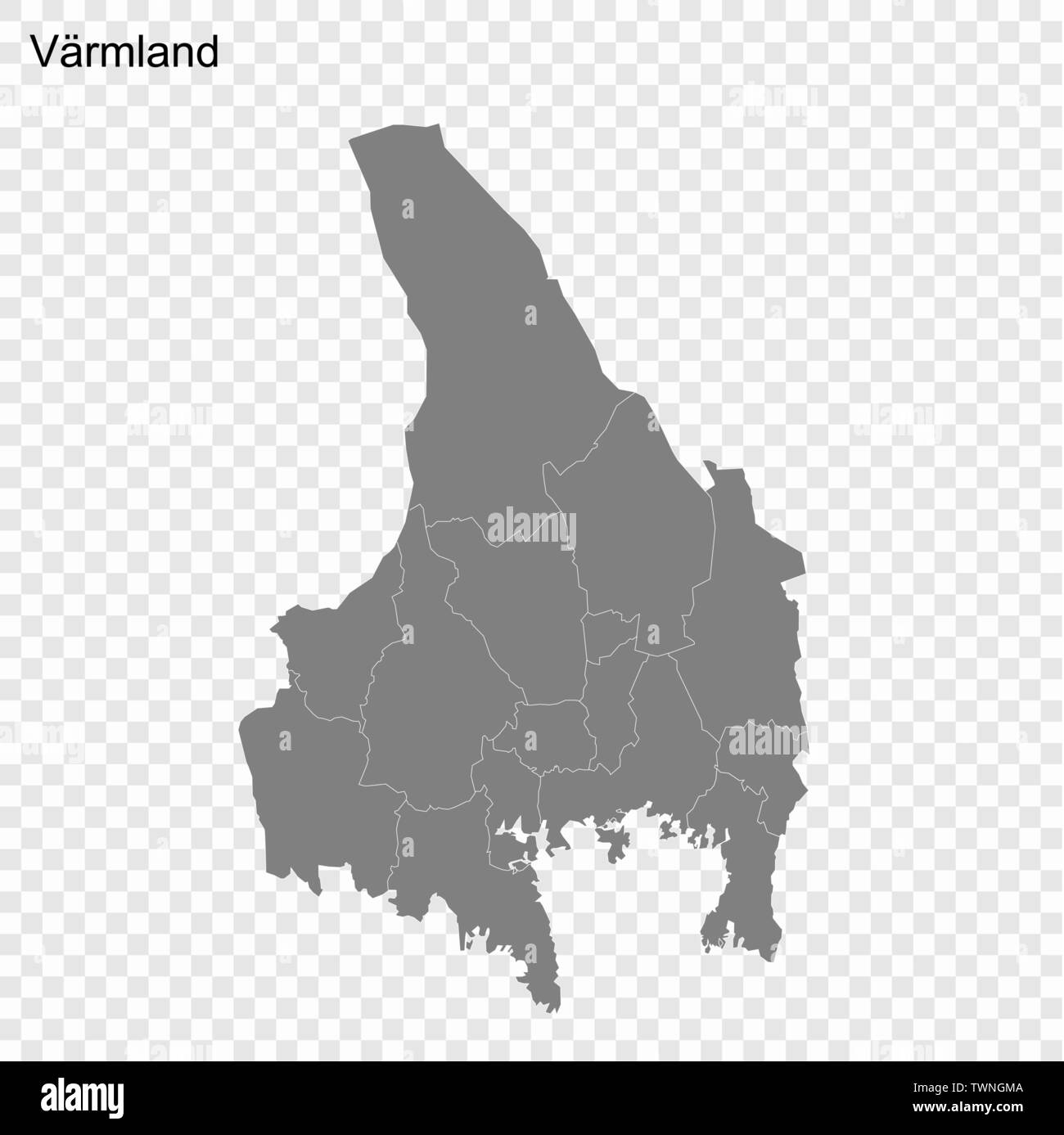 High Quality map of Varmland is a county of Sweden, with borders of the ...