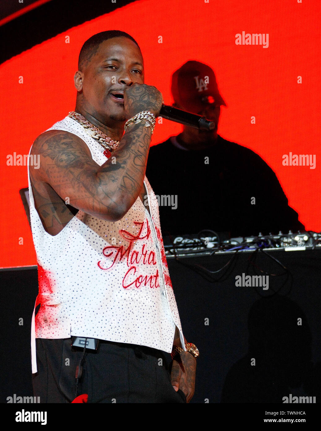 LOS ANGELES, CALIFORNIA - JUNE 21: YG performs onstage at the 2019 BET ...