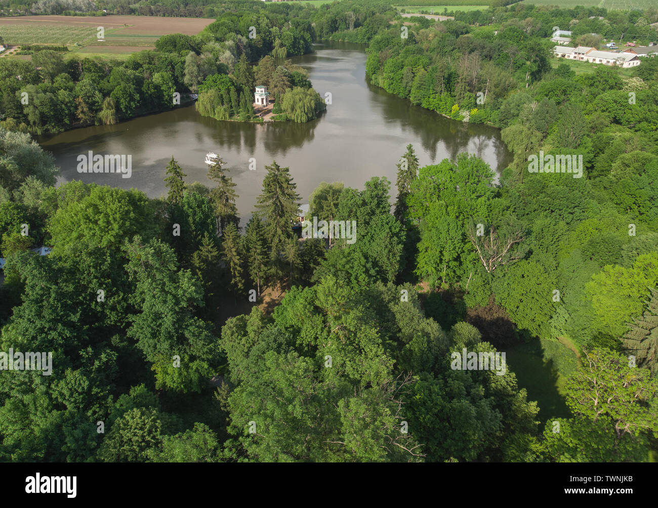 Top view of the park with a pond Stock Photo - Alamy