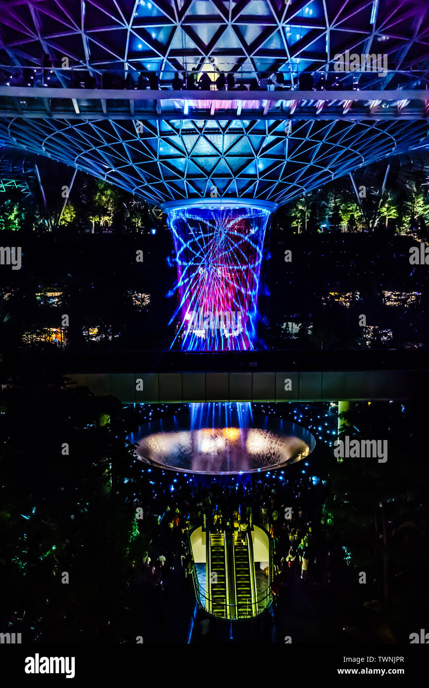 Singapore - Jun 18, 2019: HSBC Rain Vortex. Jewel Changi Airport is a ...