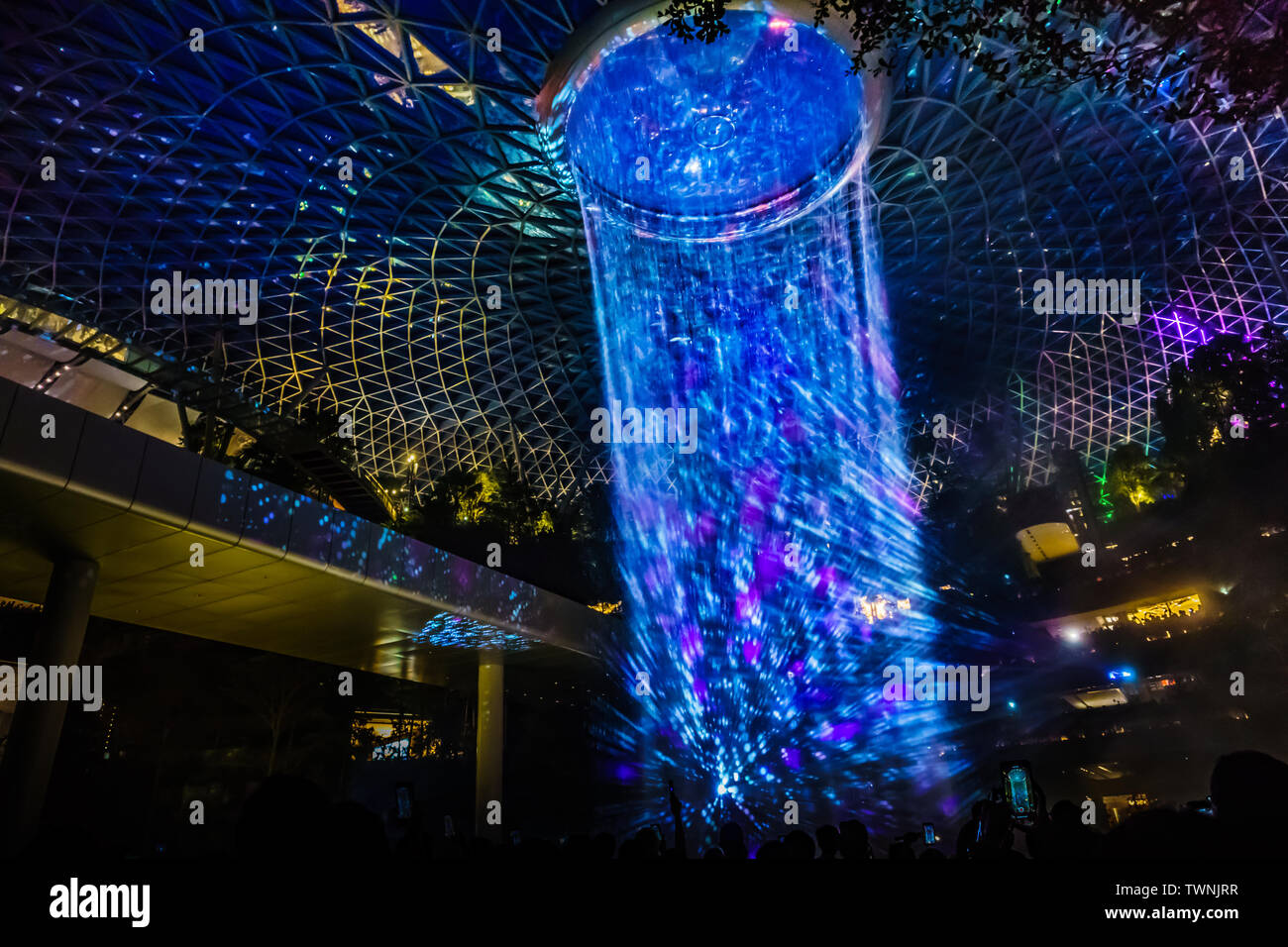 Singapore - Apr 16, 2019: HSBC Rain Vortex. Jewel Changi Airport is a ...