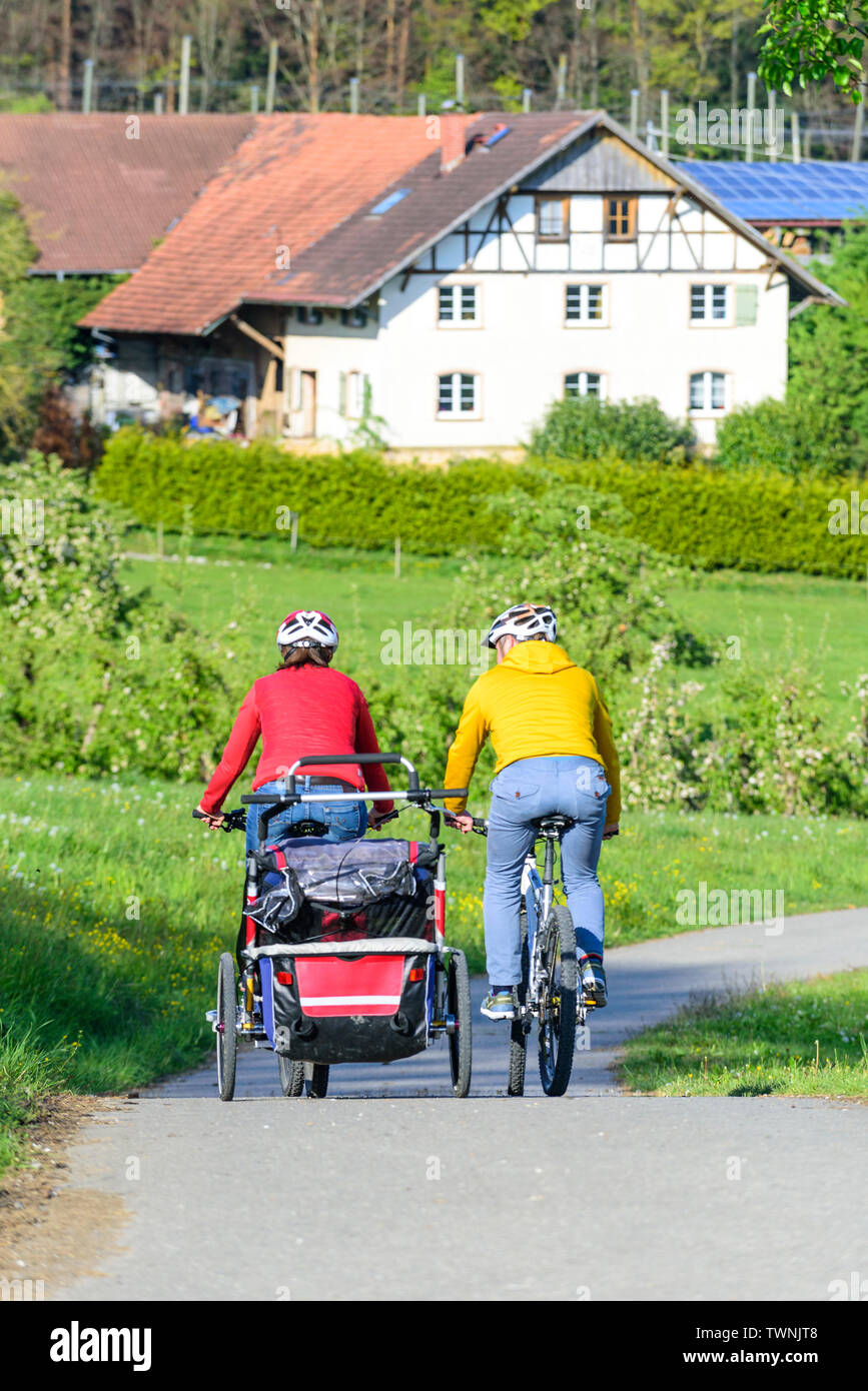 Familiy cycling in countryside near Lake Constance Stock Photo - Alamy