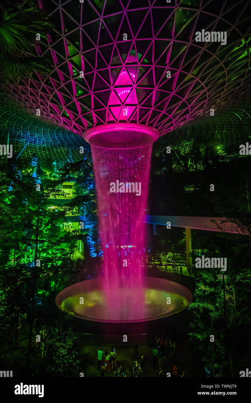 Singapore - Apr 16, 2019: HSBC Rain Vortex. Jewel Changi Airport is a ...