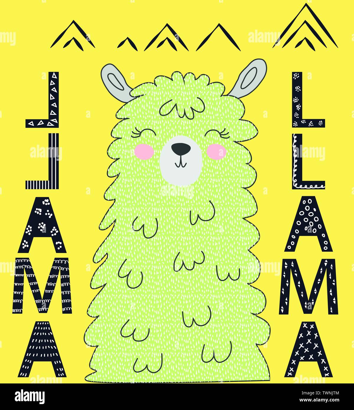 lettering llama. Chilling funny doodle alpaca or peru symbol lama with ...