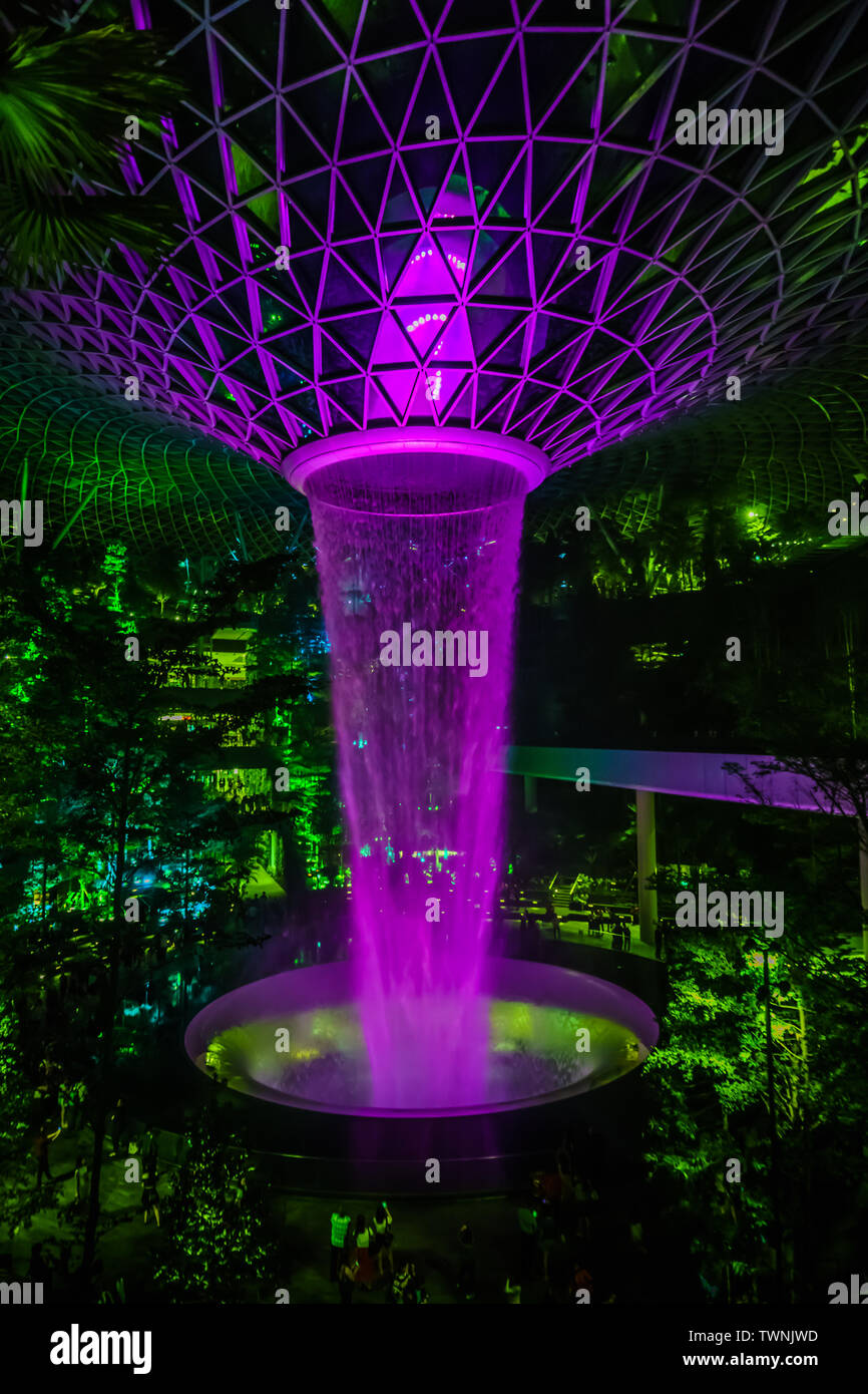 Singapore - Apr 16, 2019: HSBC Rain Vortex. Jewel Changi Airport is a ...
