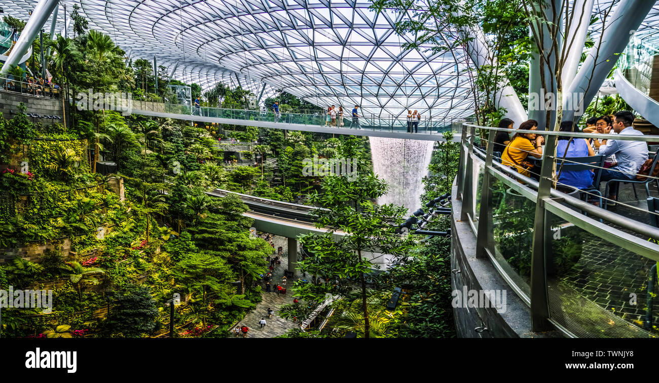 Singapore - Jun 11, 2019: HSBC Rain Vortex. Jewel Changi Airport is a ...