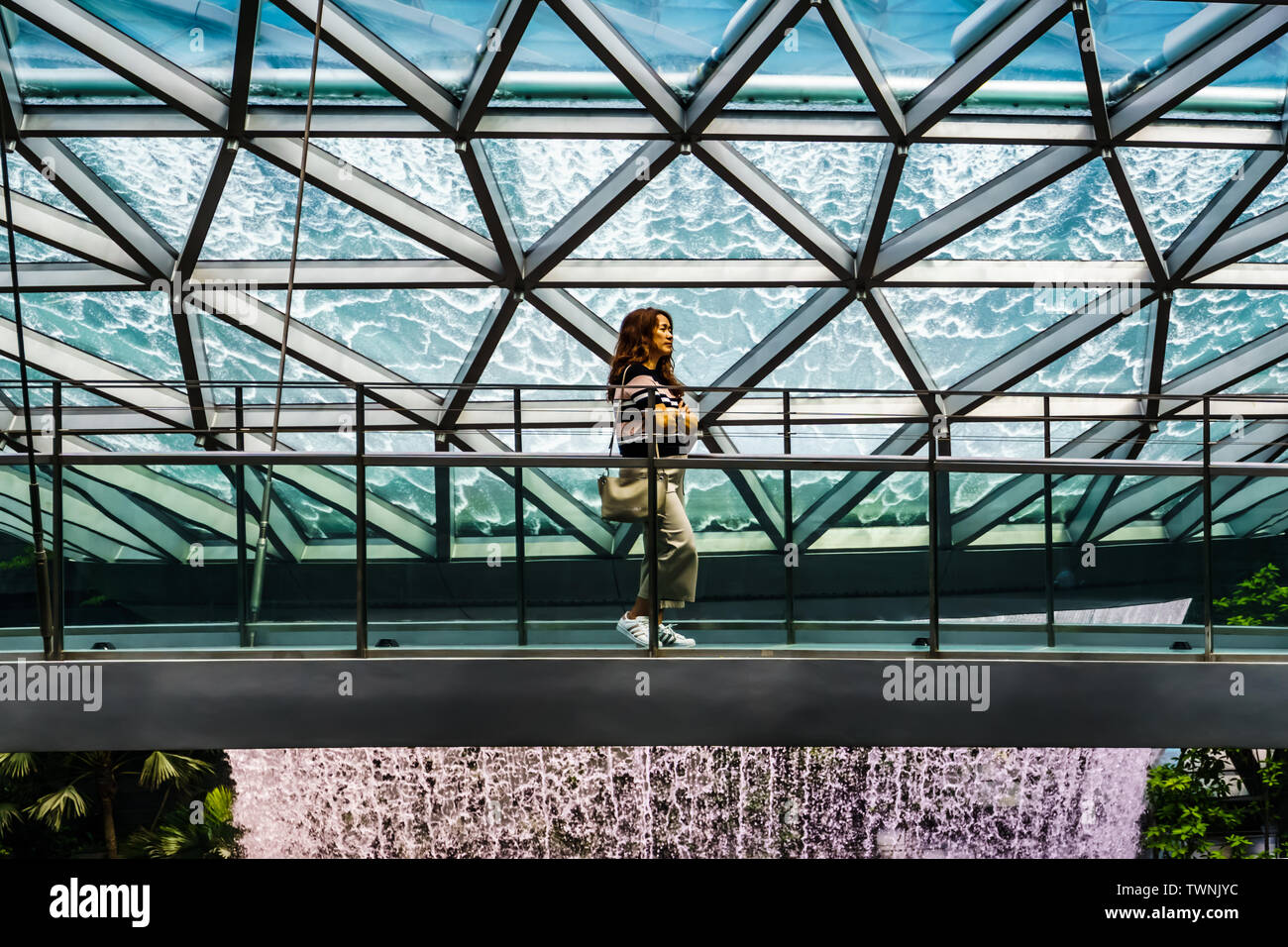 Singapore - Jun 11, 2019: HSBC Rain Vortex. Jewel Changi Airport is a ...