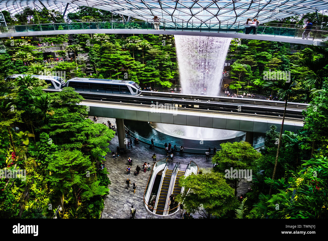 Singapore - Jun 11, 2019: HSBC Rain Vortex. Jewel Changi Airport is a ...