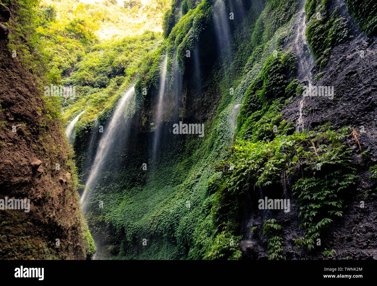 Beautiful Madakaripura waterfall in rocky valley at East Java ...
