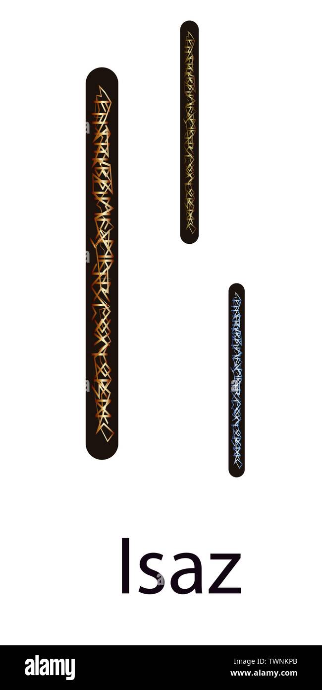 Rune Isaz. Vertical projection. Scandinavian. Elegant gold and silver ...