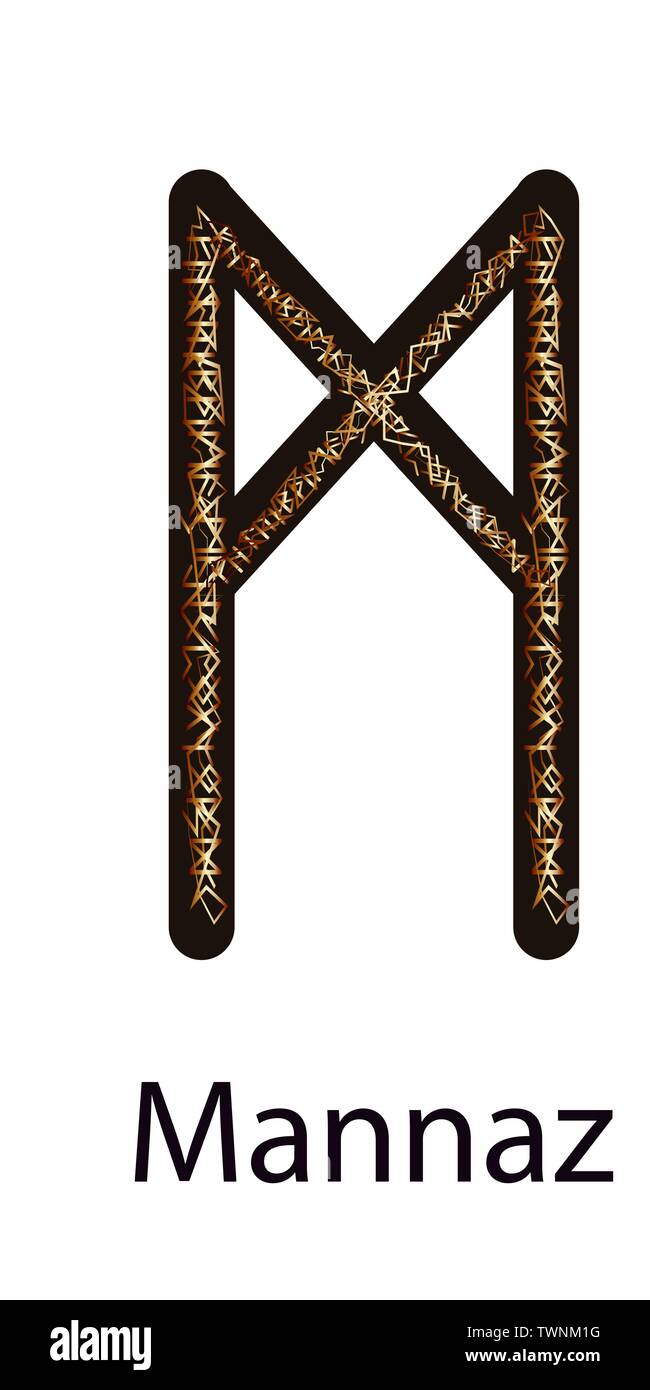 Rune Mannaz. Vertical projection. Scandinavian. Elegant gold stamping ...