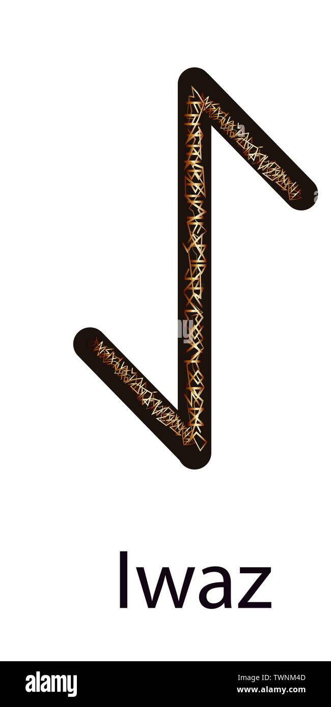 Rune Eihwaz. Vertical projection. Scandinavian. Elegant gold stamping ...