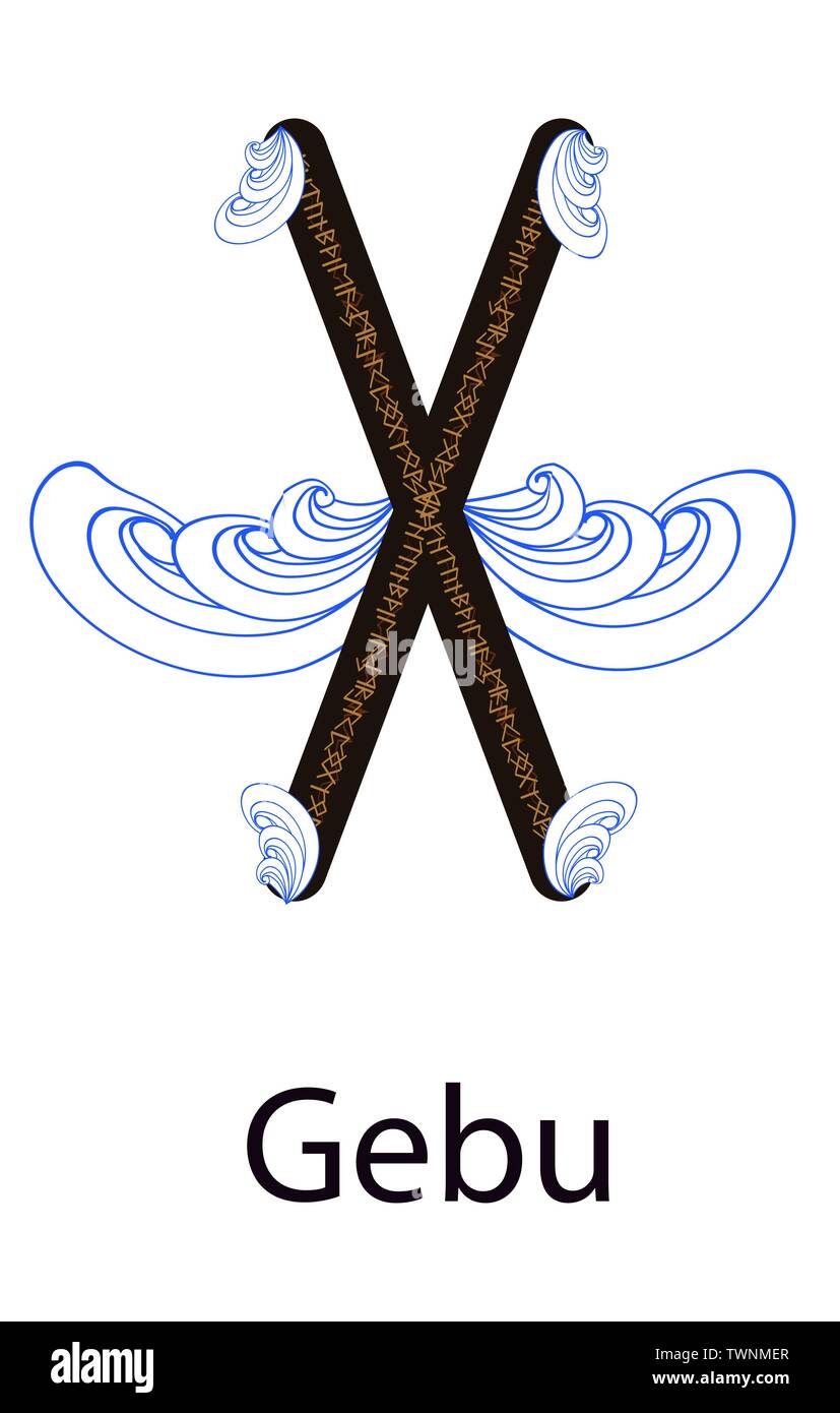 Runa Gebo. Vertical projection. Scandinavian. Rune elements of Air, the ...