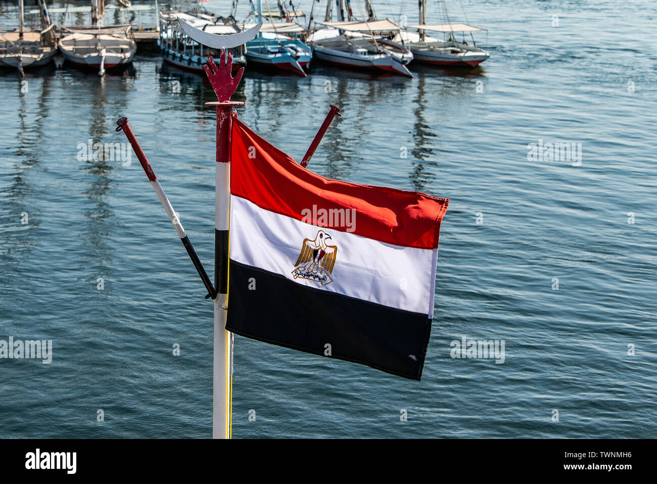 Luxor Egypt - Egyption Flag Scenic in front of sailing boats on the ...
