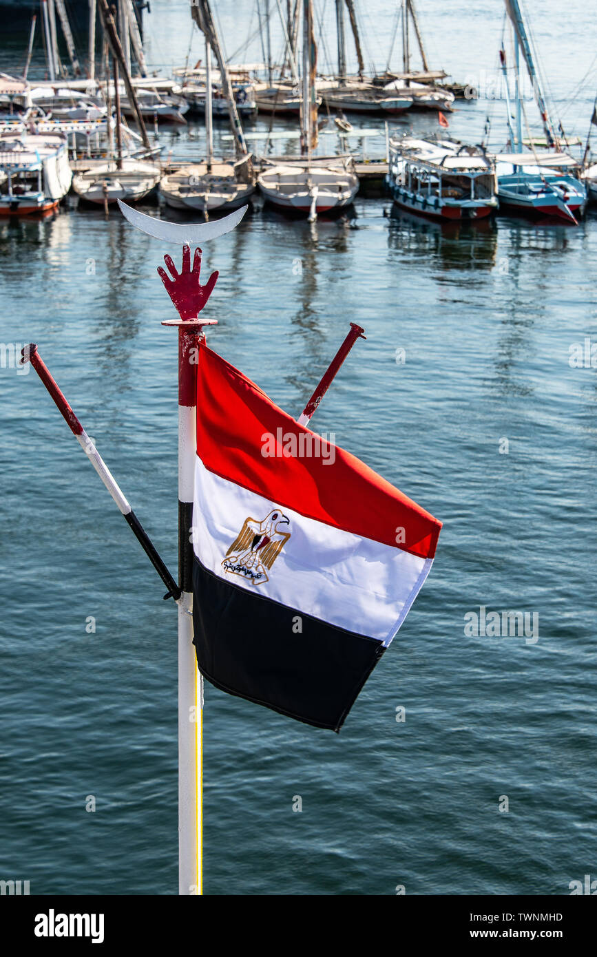 Luxor Egypt - Egyption Flag Scenic in front of sailing boats on the ...
