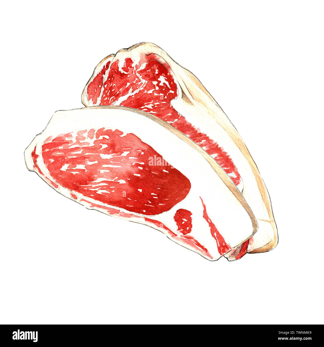 Raw steak watercolor illustration on white background Stock Photo - Alamy
