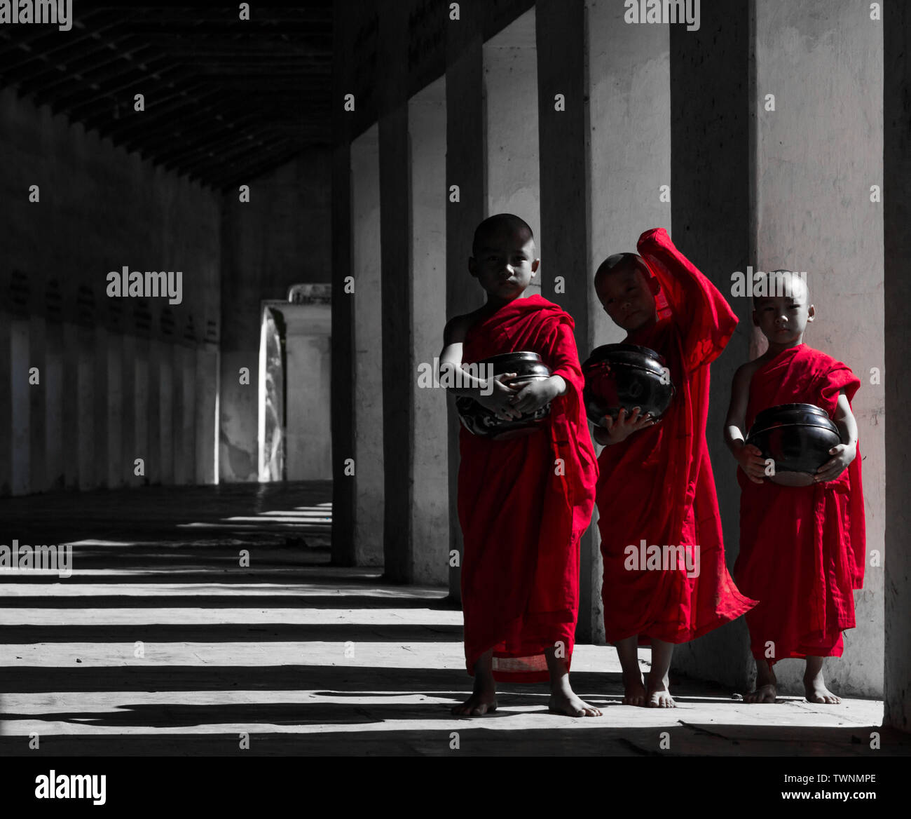 Monks Collecting Food Stock Photo - Alamy