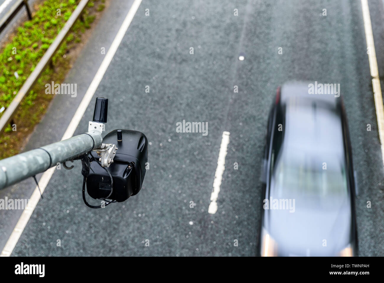 average speed traffic monitor camera over UK Motorway Stock Photo - Alamy