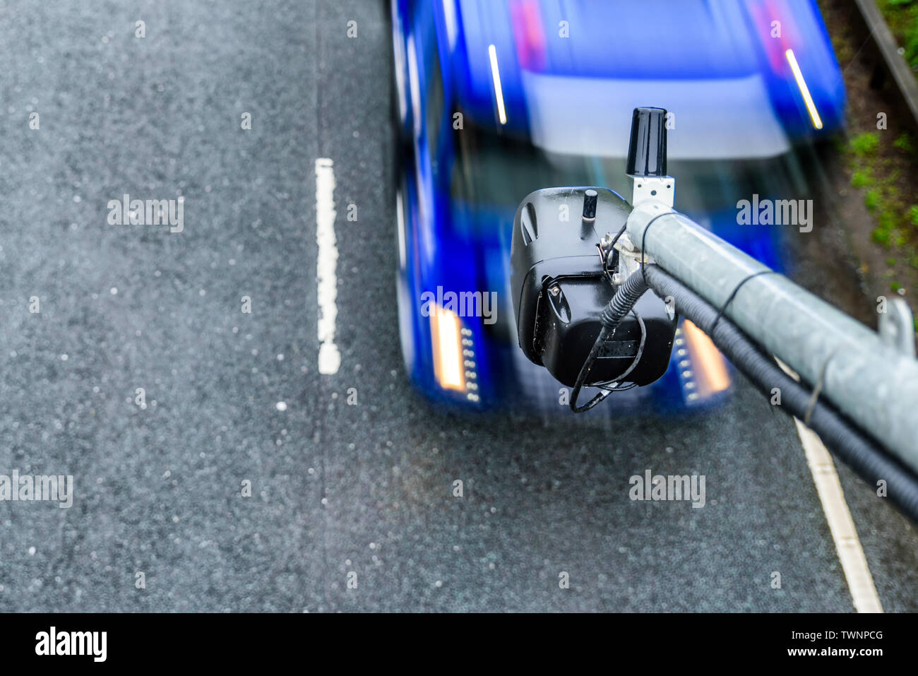 average speed traffic monitor camera over UK Motorway Stock Photo - Alamy