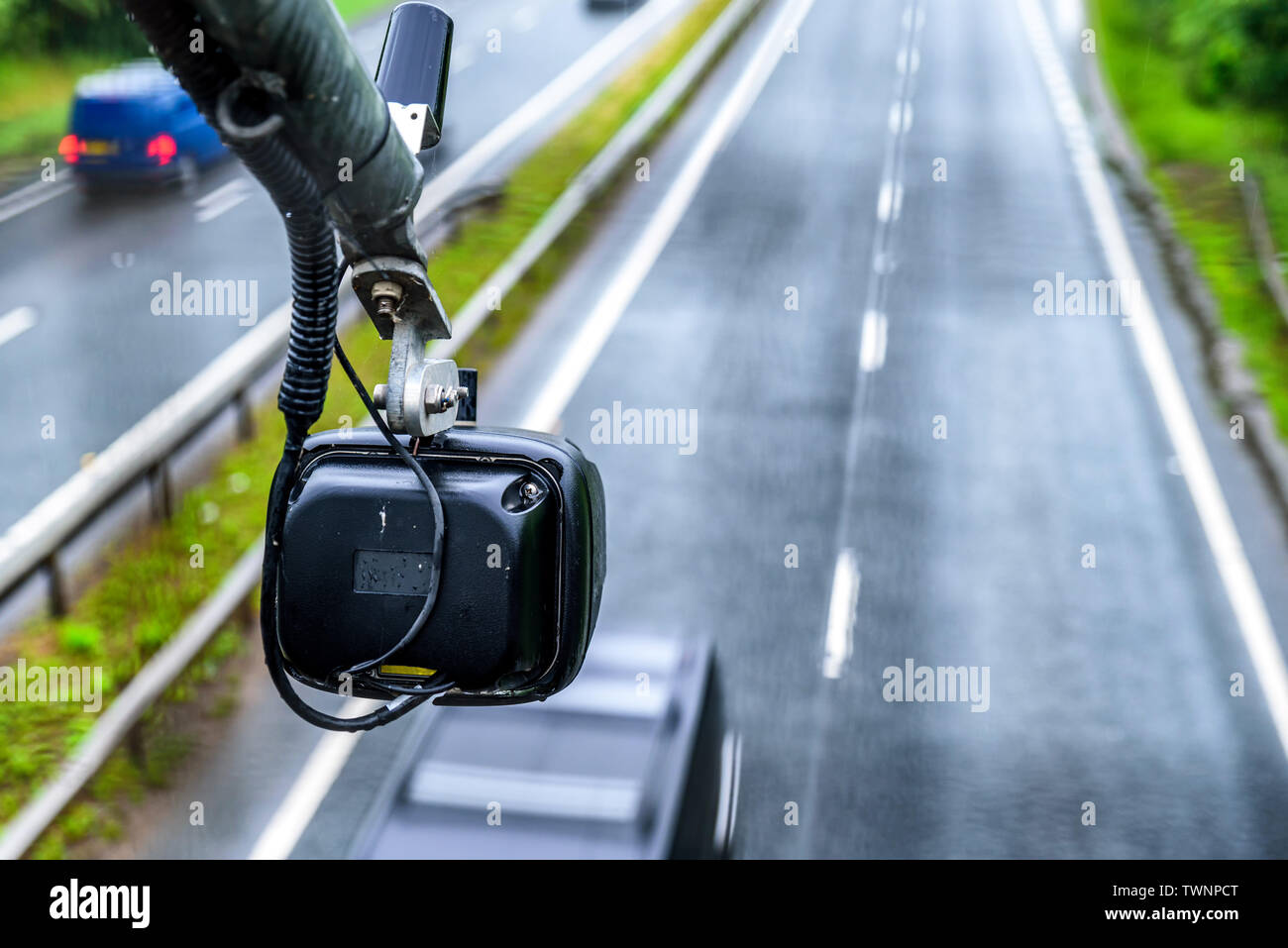 average speed traffic monitor camera over UK Motorway Stock Photo - Alamy