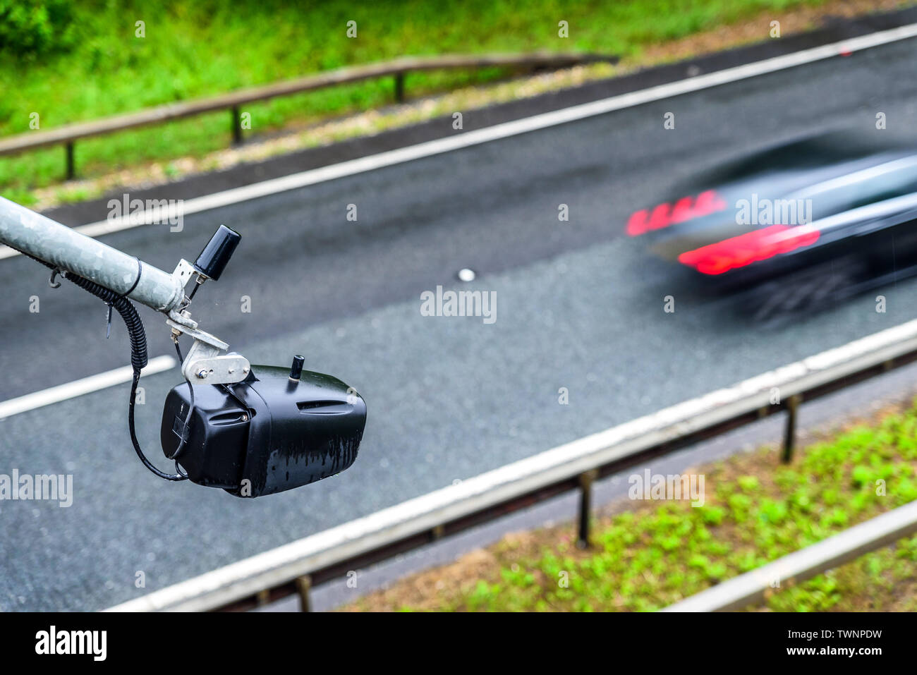 average speed traffic monitor camera over UK Motorway Stock Photo - Alamy
