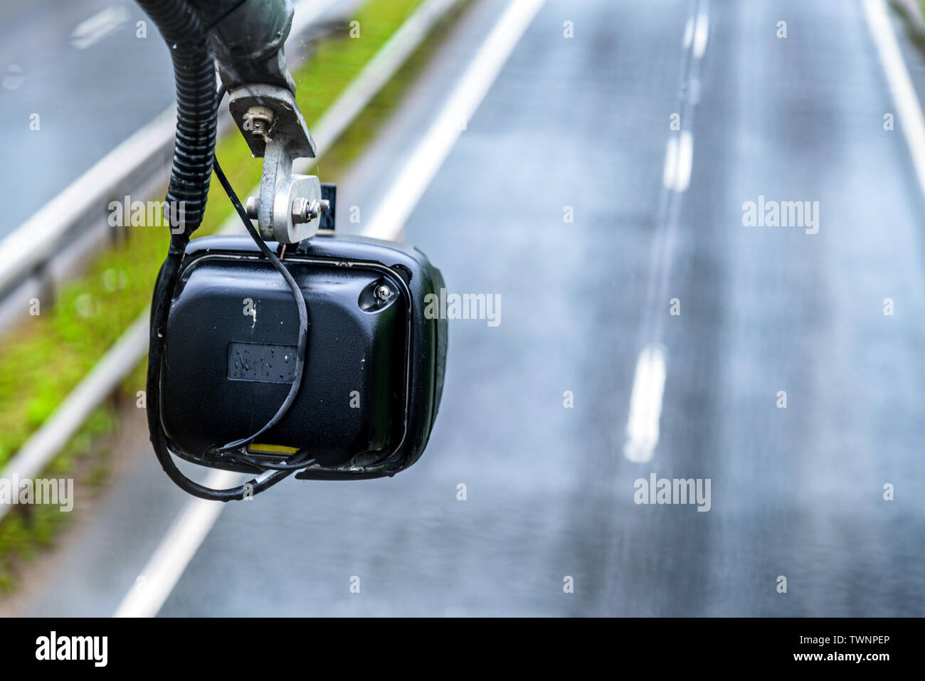 average speed traffic monitor camera over UK Motorway Stock Photo - Alamy