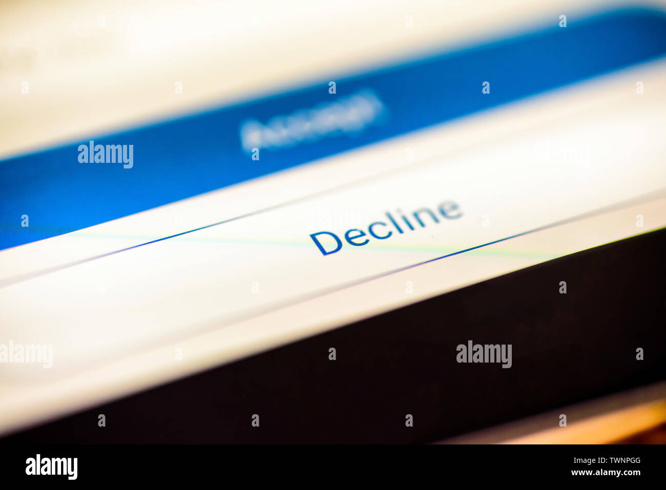 Decline button on smartphone app screen closeup Stock Photo - Alamy