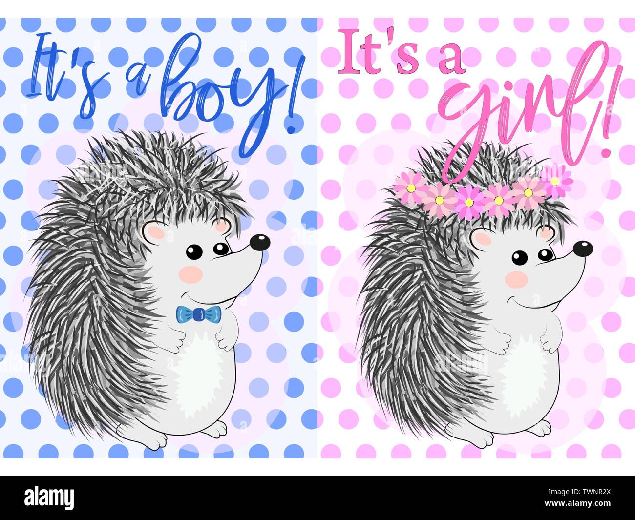 Baby Shower greeting card with babies Hedgehog boy and girl Stock ...