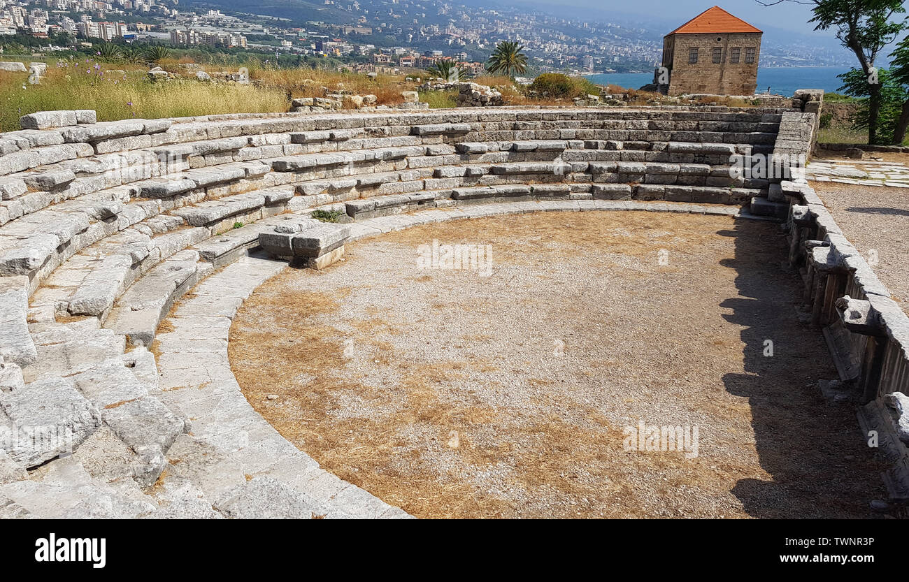 The Roman Theater within the archaeological area of Byblos. Byblos ...